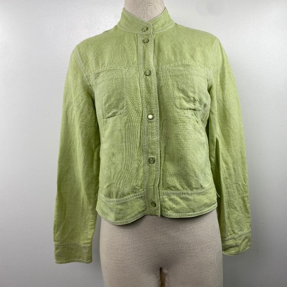 J. Jill | Jackets & Coats | Jjill Lime Green Snap Up Jacket Linen Blend ...